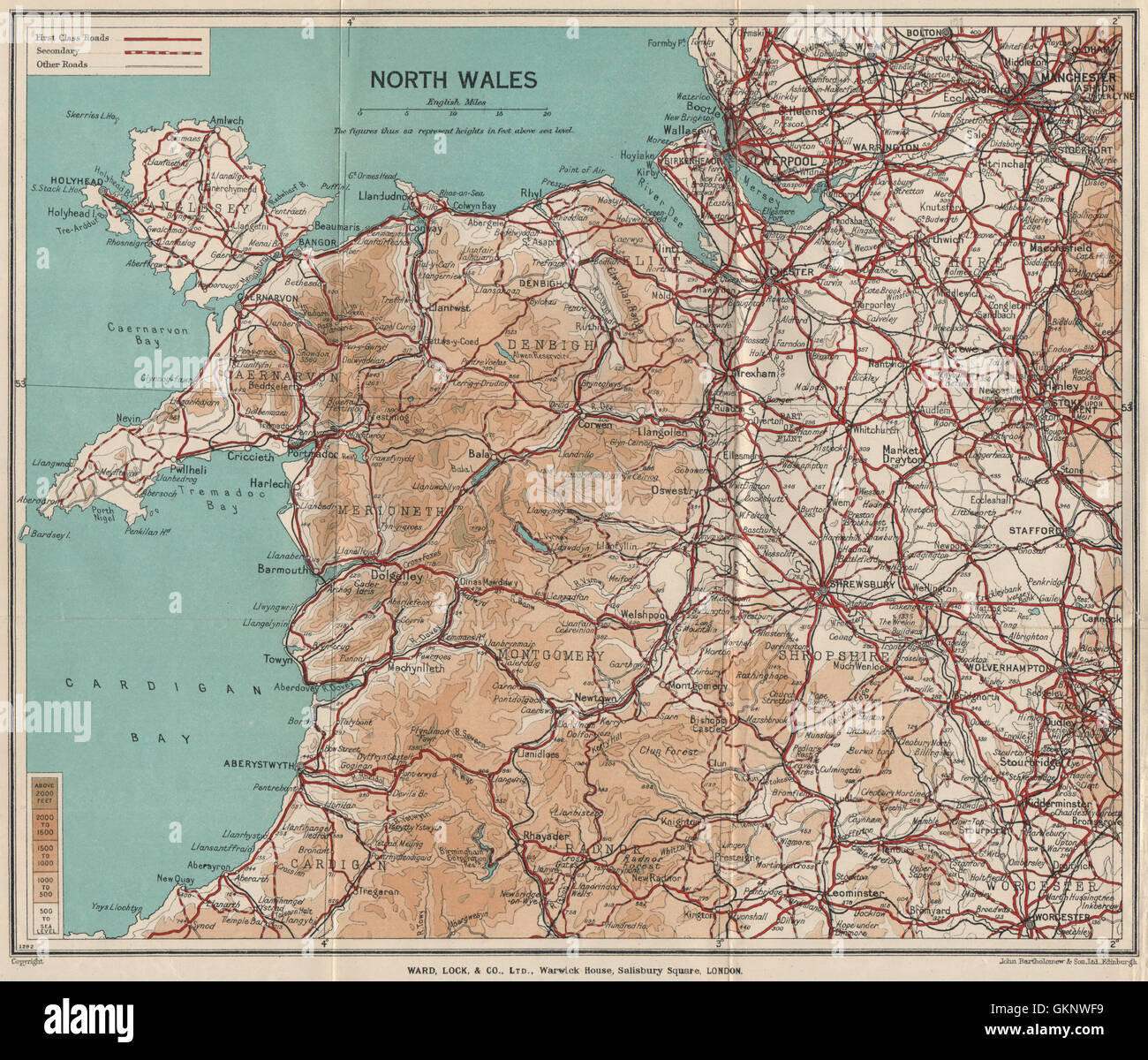 NORTH WALES. Rhyl Flint. WARD LOCK, 1936 vintage map Stock Photo - Alamy