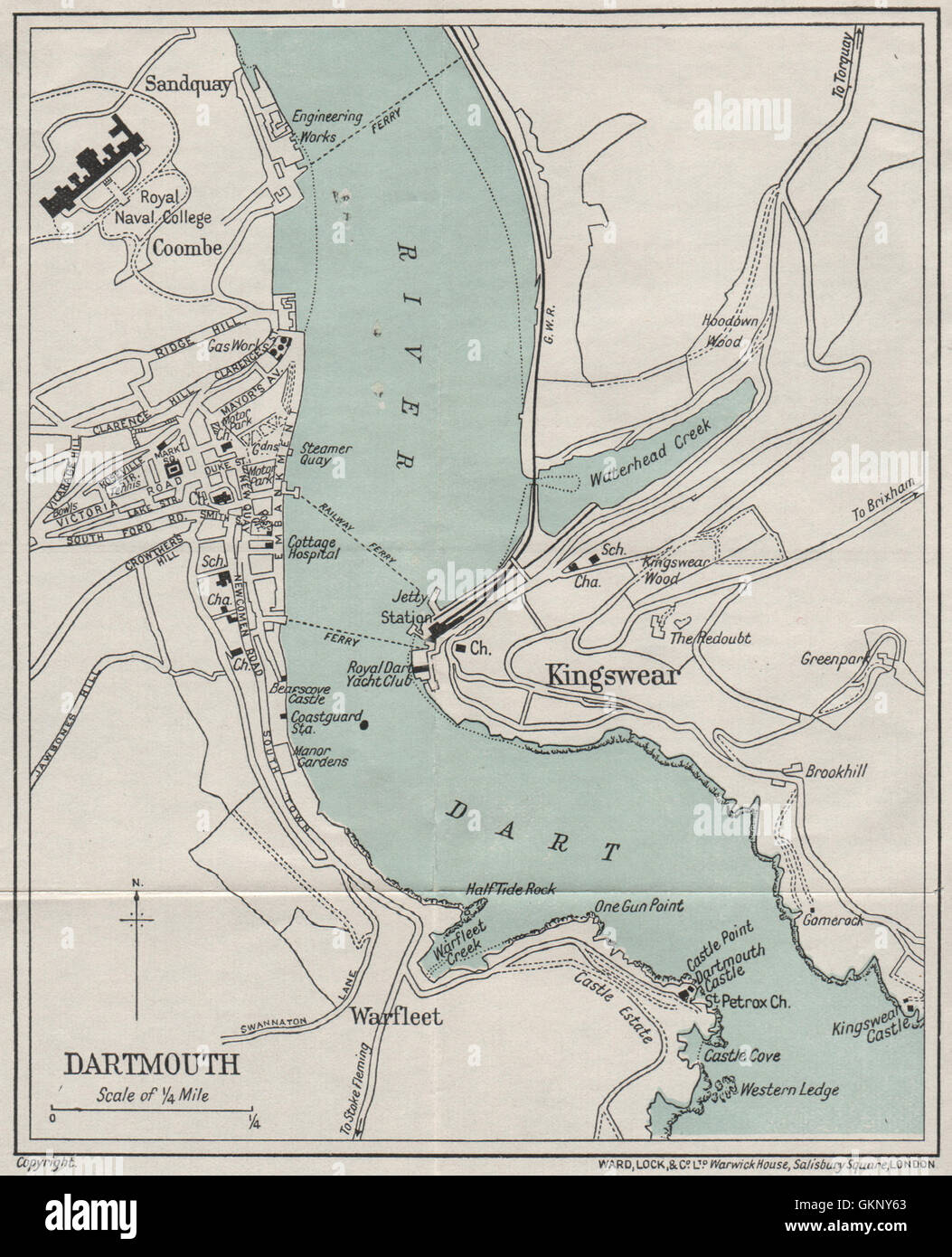 DARTMOUTH vintage town/city plan. Devon. WARD LOCK, 1932 vintage map ...