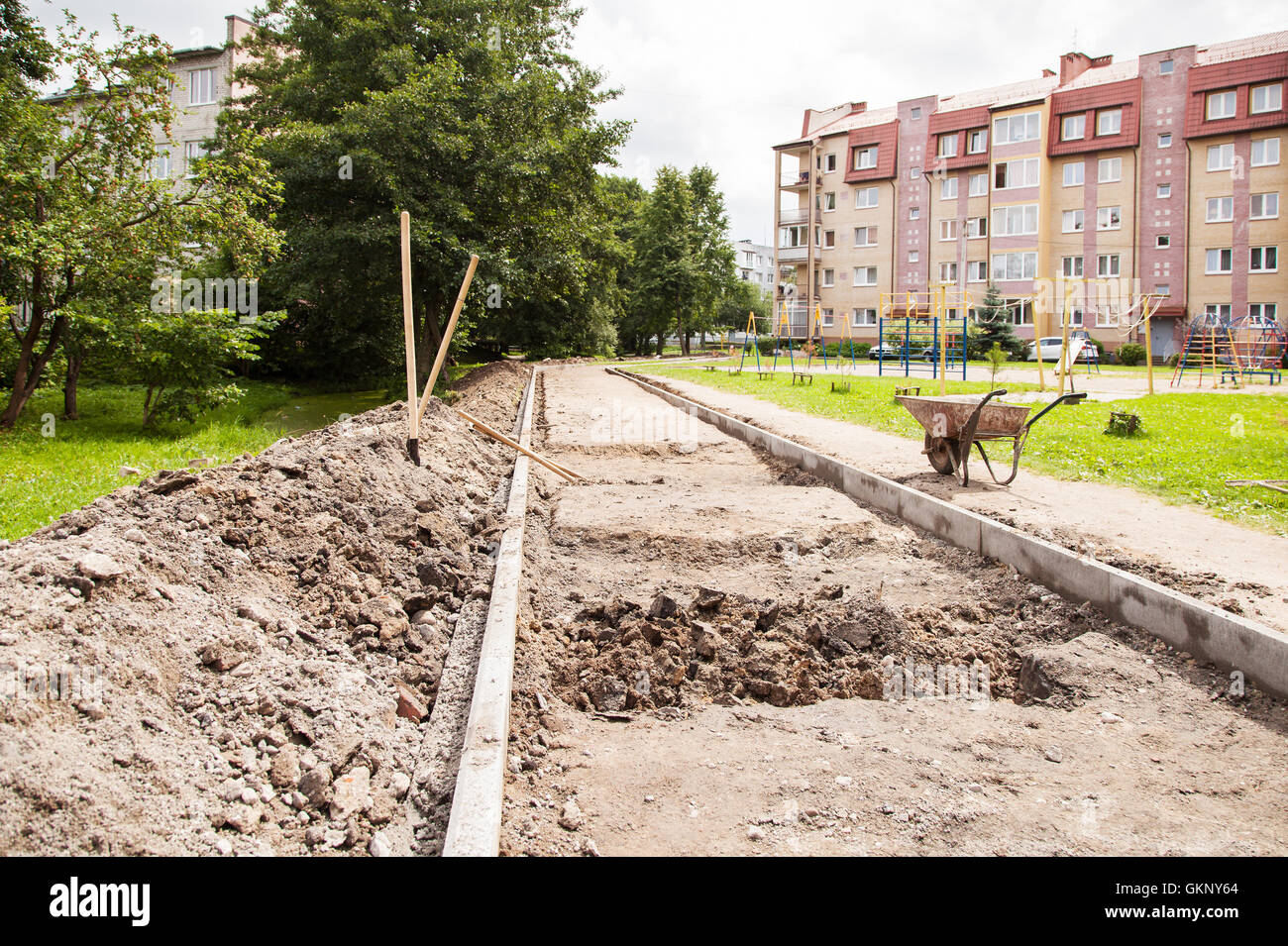 construction of a new pavement on summer day Stock Photo - Alamy
