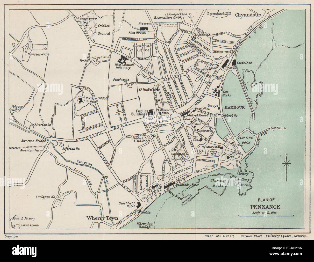 PENZANCE vintage town/city plan. Cornwall. WARD LOCK, 1912 antique map ...