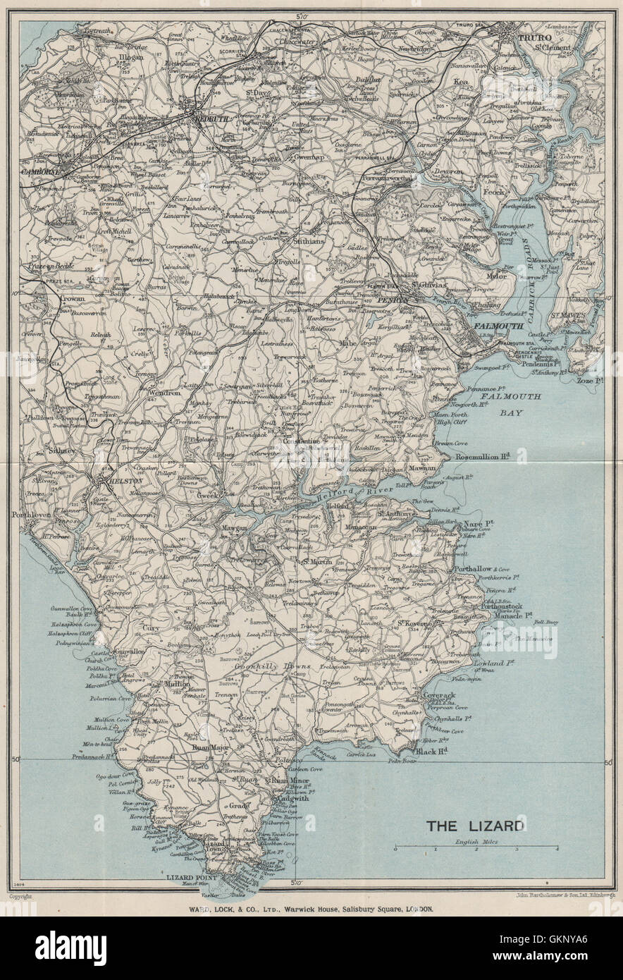 THE LIZARD topo map. Helston Falmouth Helford River Cornwall. WARD LOCK ...