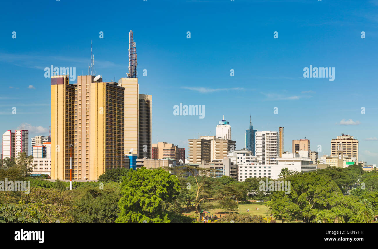 Panorama view of the skyscrapers of Nairobi, Kenya with Uhuru Park in ...