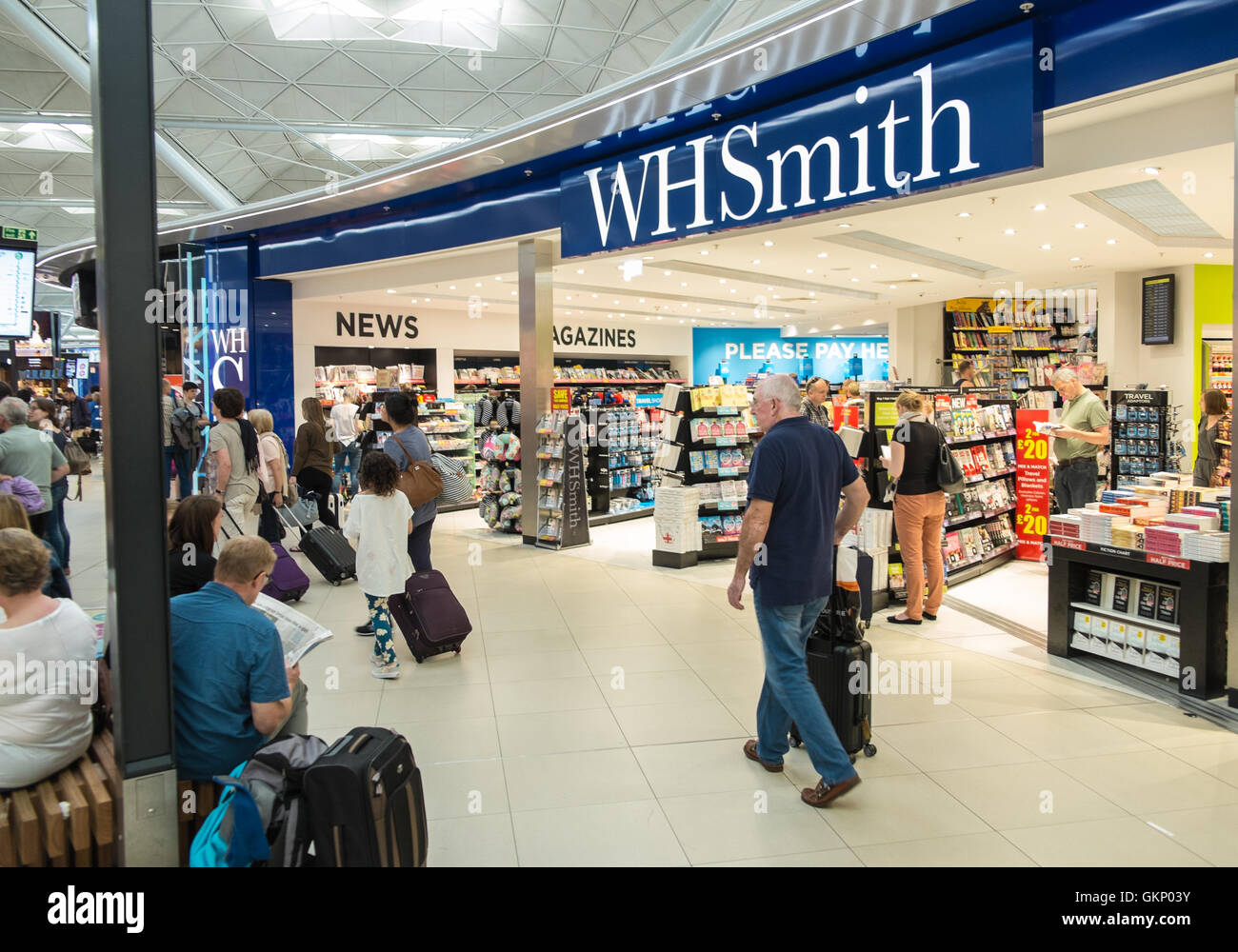 WH Smith store, shop, at Departure Terminal at Stansted Airport,London ...