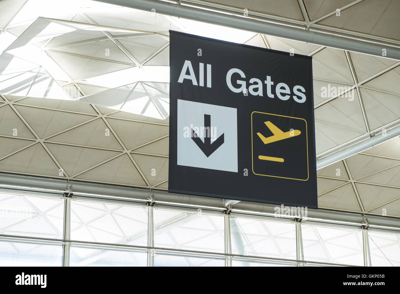 Sign for gates at departure terminal at stansted airport hi-res stock ...