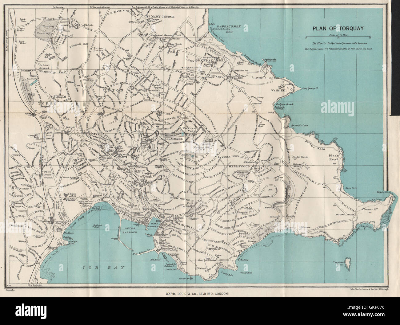 TORQUAY vintage town/city plan. Devon. WARD LOCK, 1931 vintage map ...