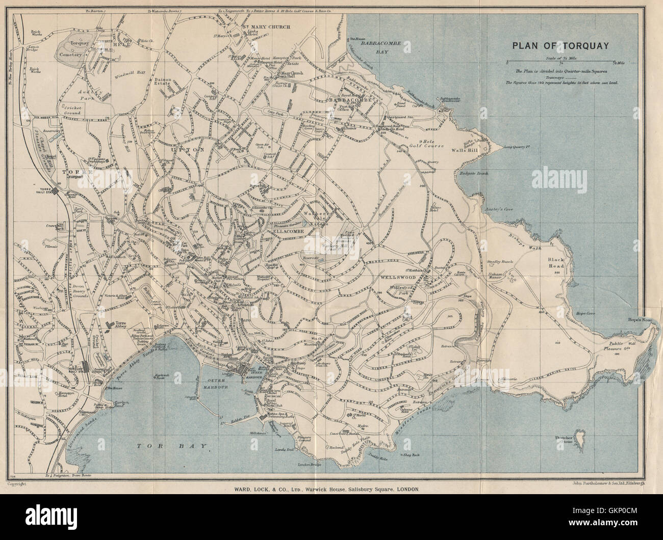 TORQUAY vintage town/city plan. Devon. WARD LOCK, 1936 vintage map ...