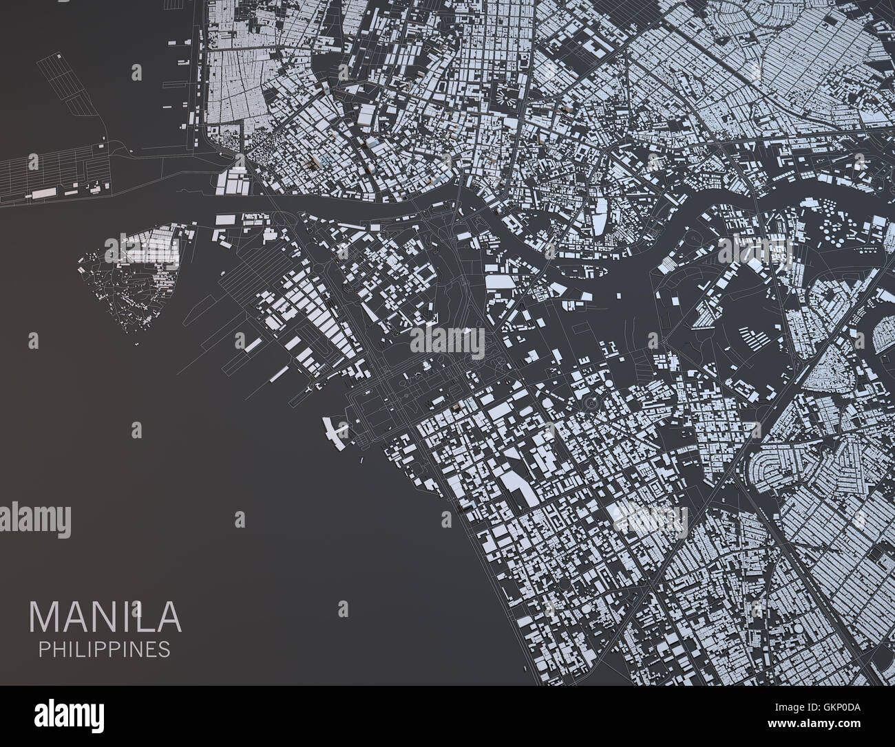 Map of Manila, satellite view, city, Philippines. 3d rendering Stock ...