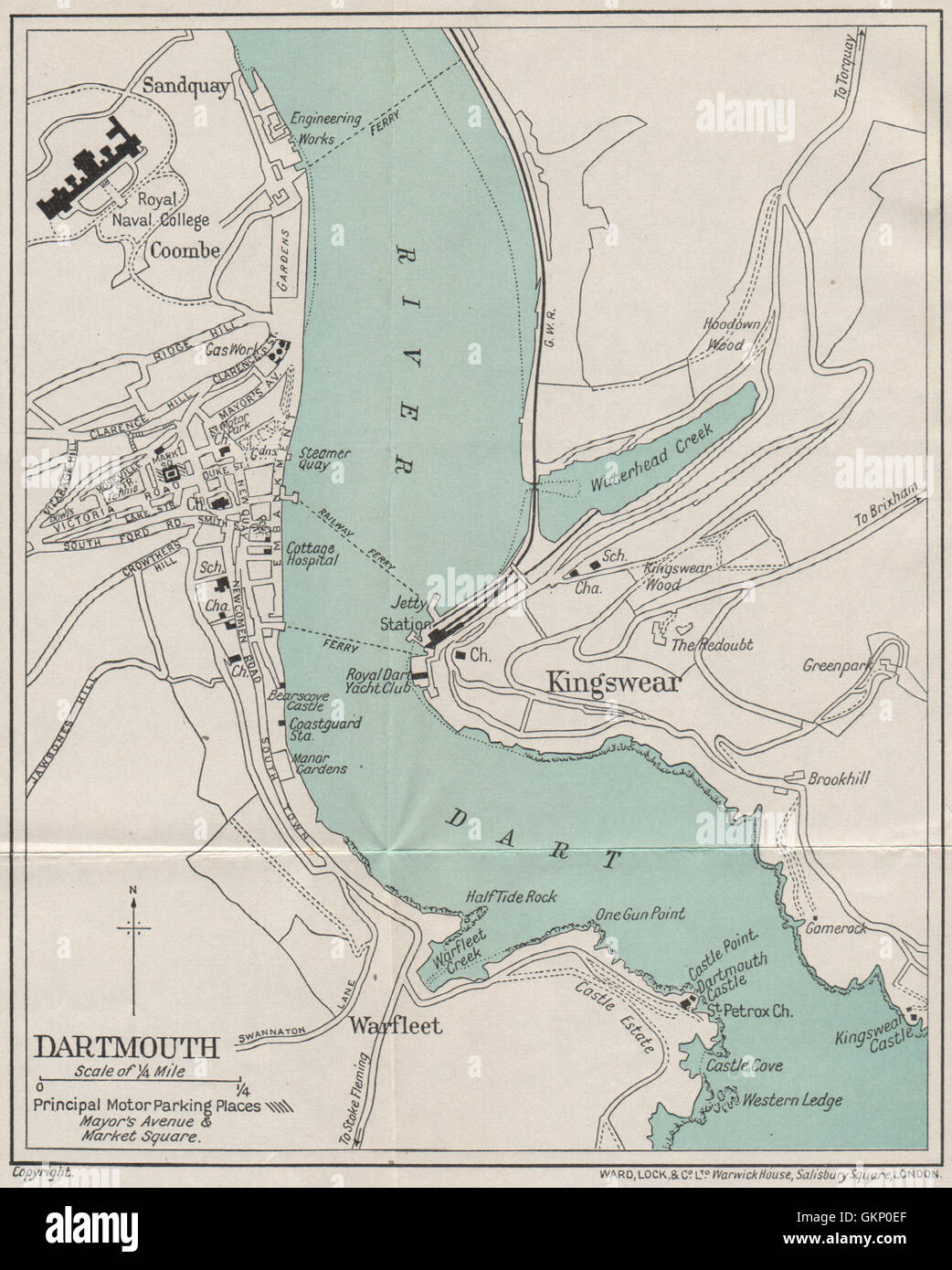 DARTMOUTH vintage town/city plan. Devon. WARD LOCK, 1936 vintage map ...