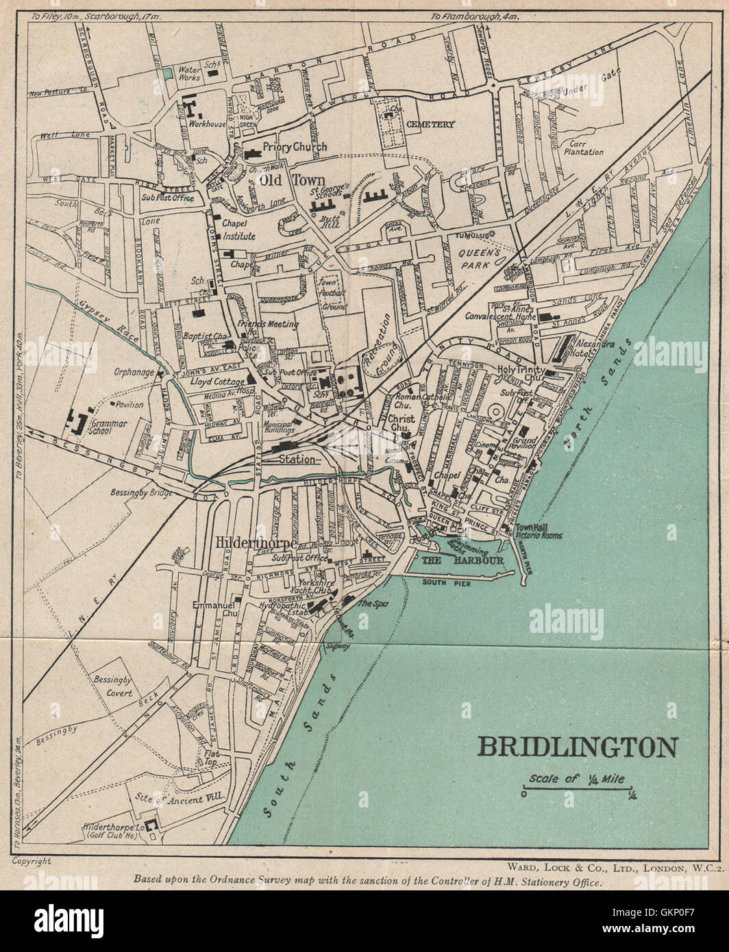 BRIDLINGTON vintage town/city plan. Yorkshire. WARD LOCK, 1945 vintage ...