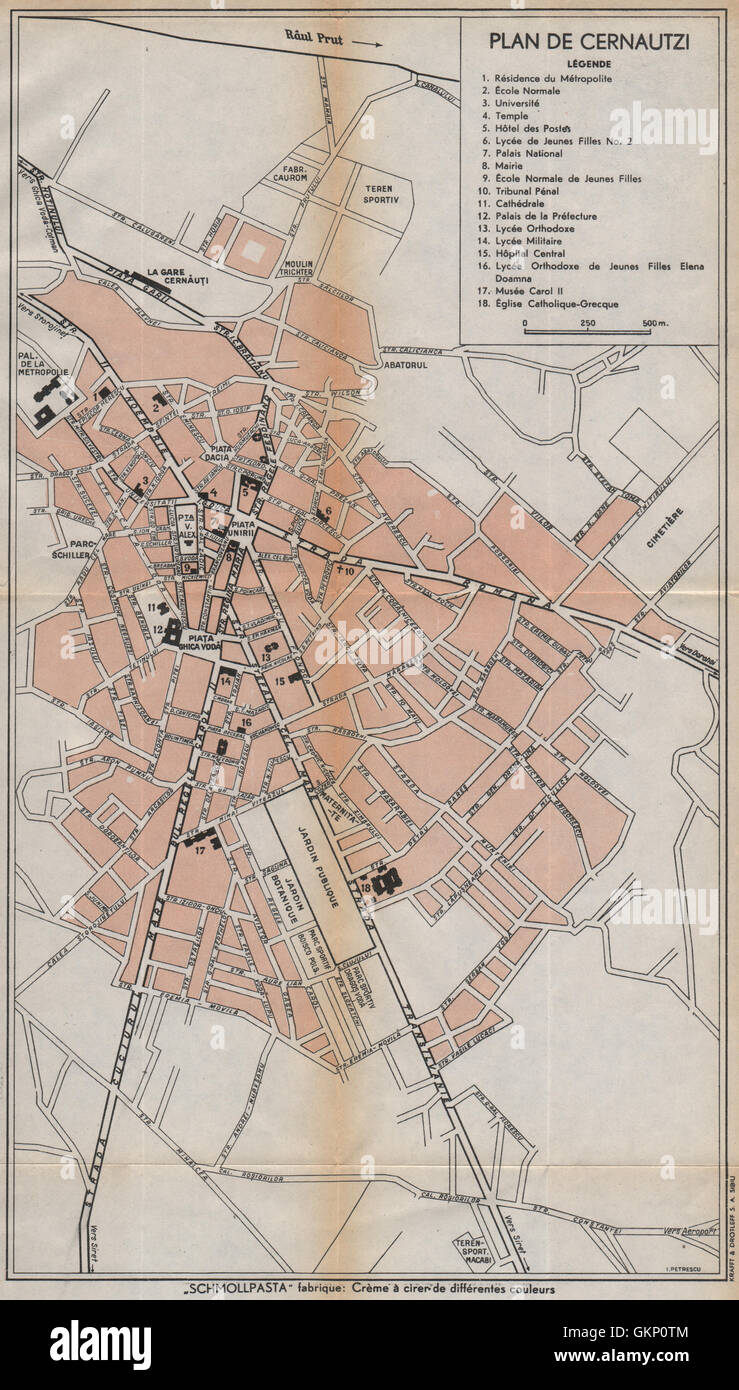 CHERNIVTSI vintage town/city plan. Cernăuți Cernauti. Ukraine, 1938 old ...
