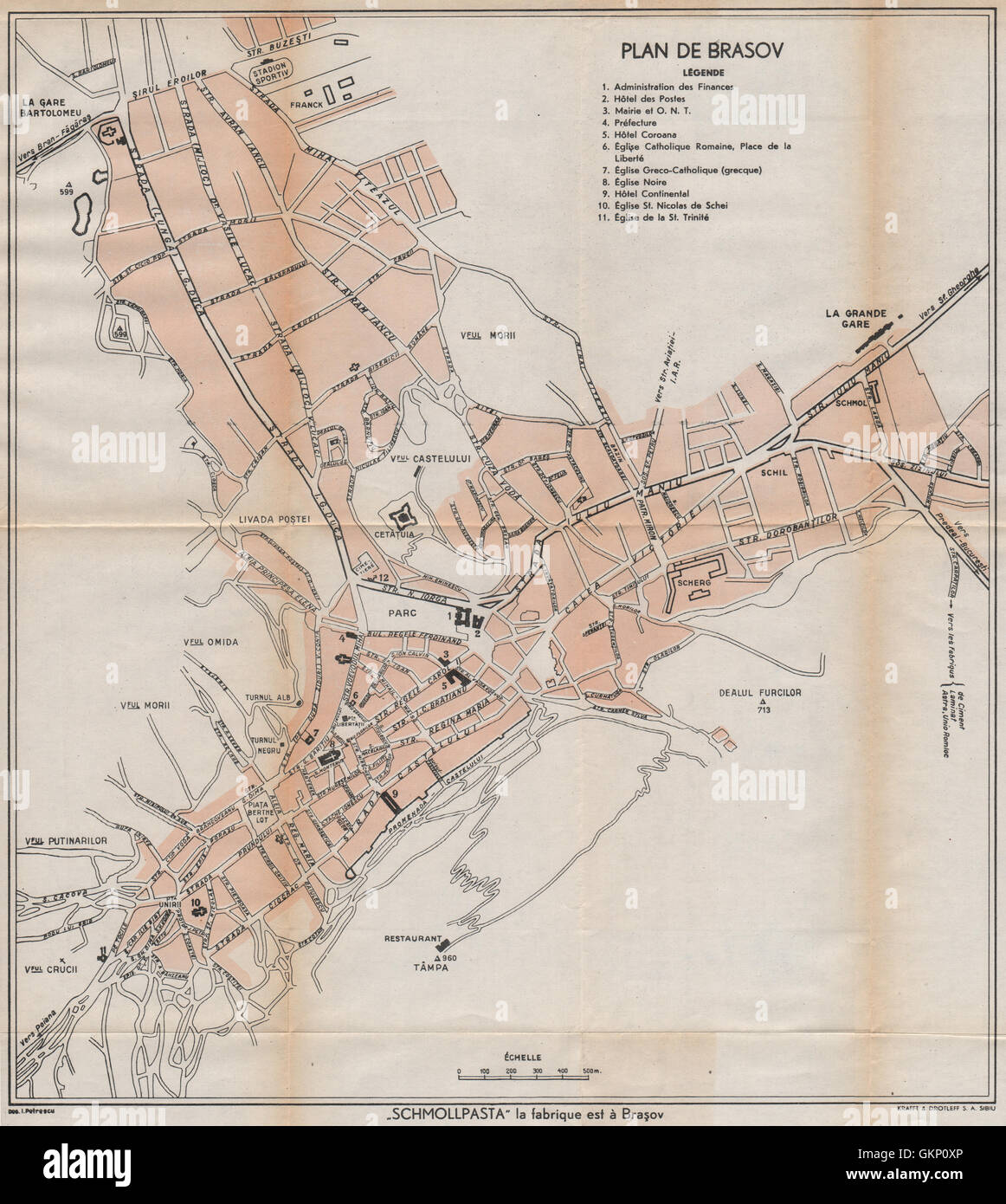 BRASOV vintage town/city plan. Brașov Kronstadt Brasso. Romania, 1938 ...