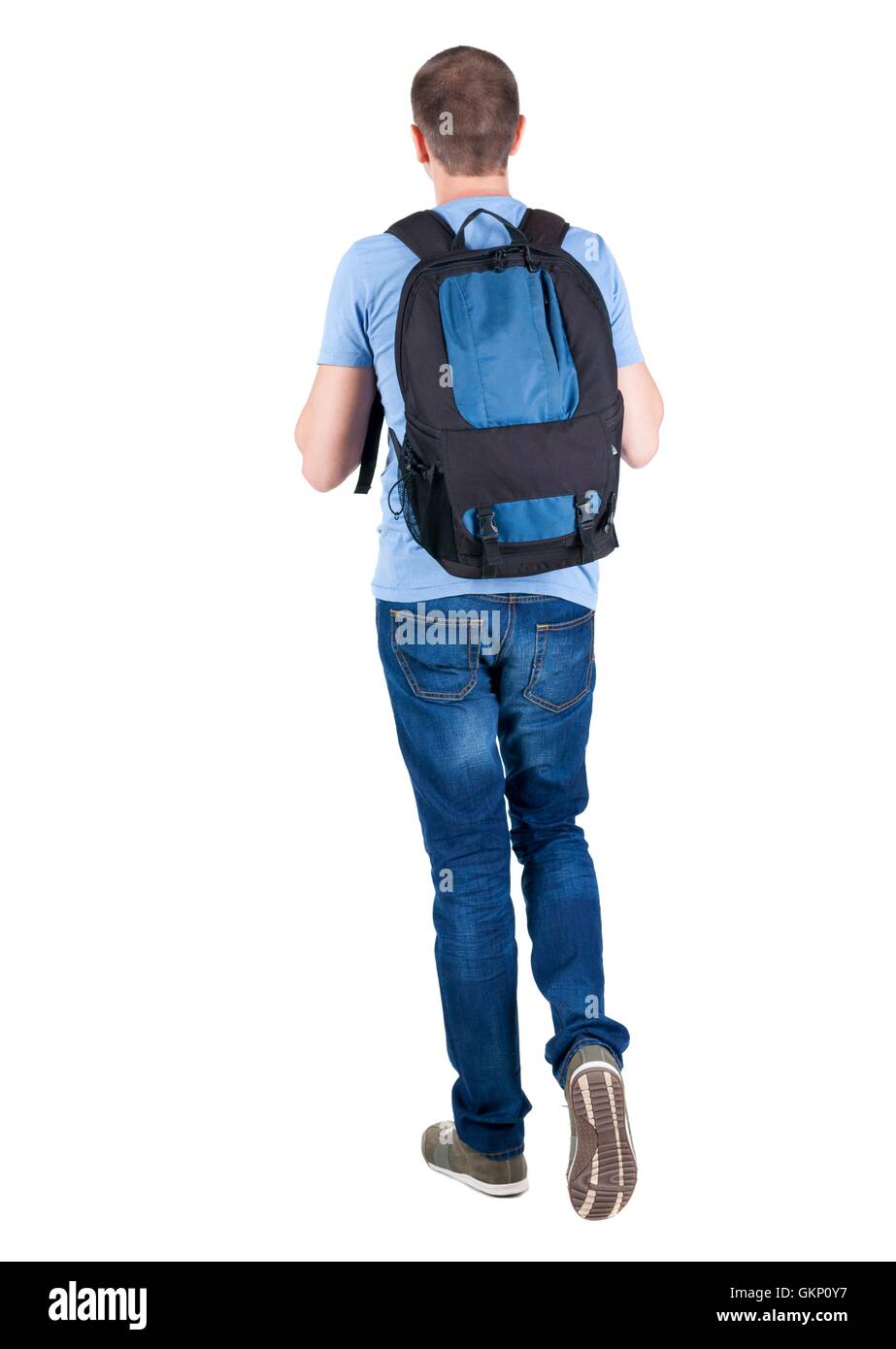 back view of walking man with backpack Stock Photo - Alamy
