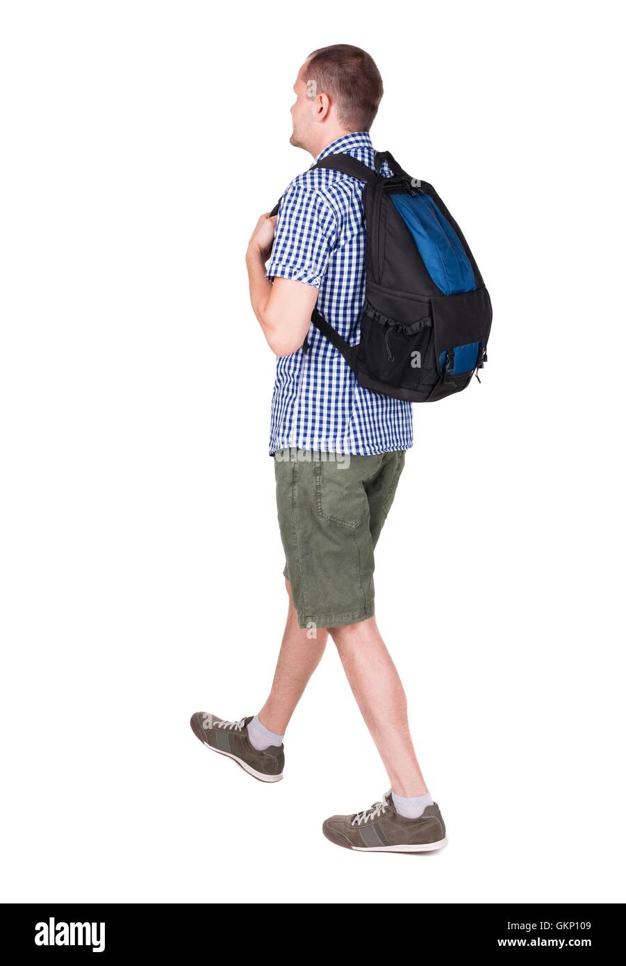 back view of walking man with backpack Stock Photo - Alamy