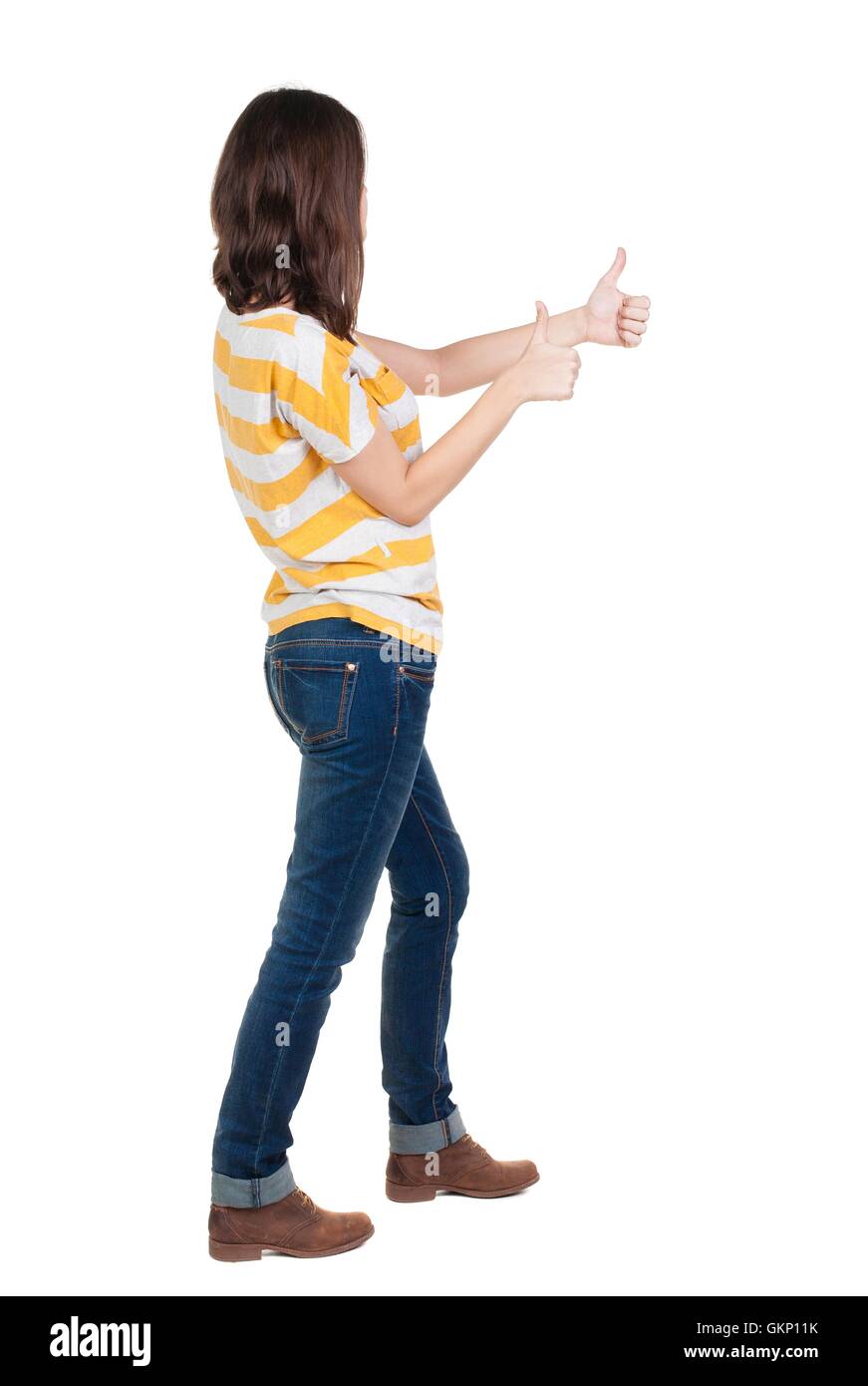 Back view of woman thumbs up Stock Photo - Alamy