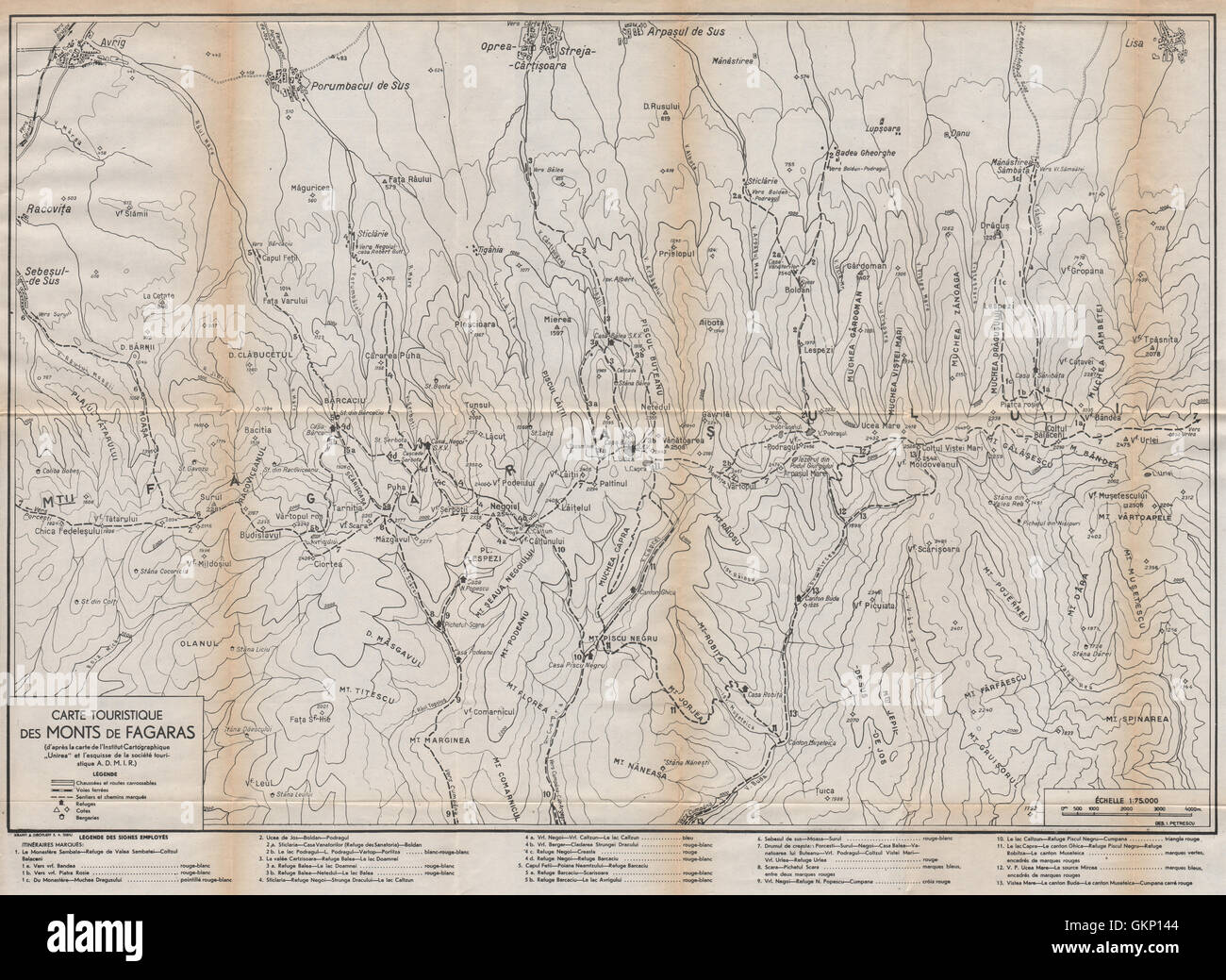 FAGARAS MOUNTAINS vintage tourist map. Munții Făgărașului. Romania ...