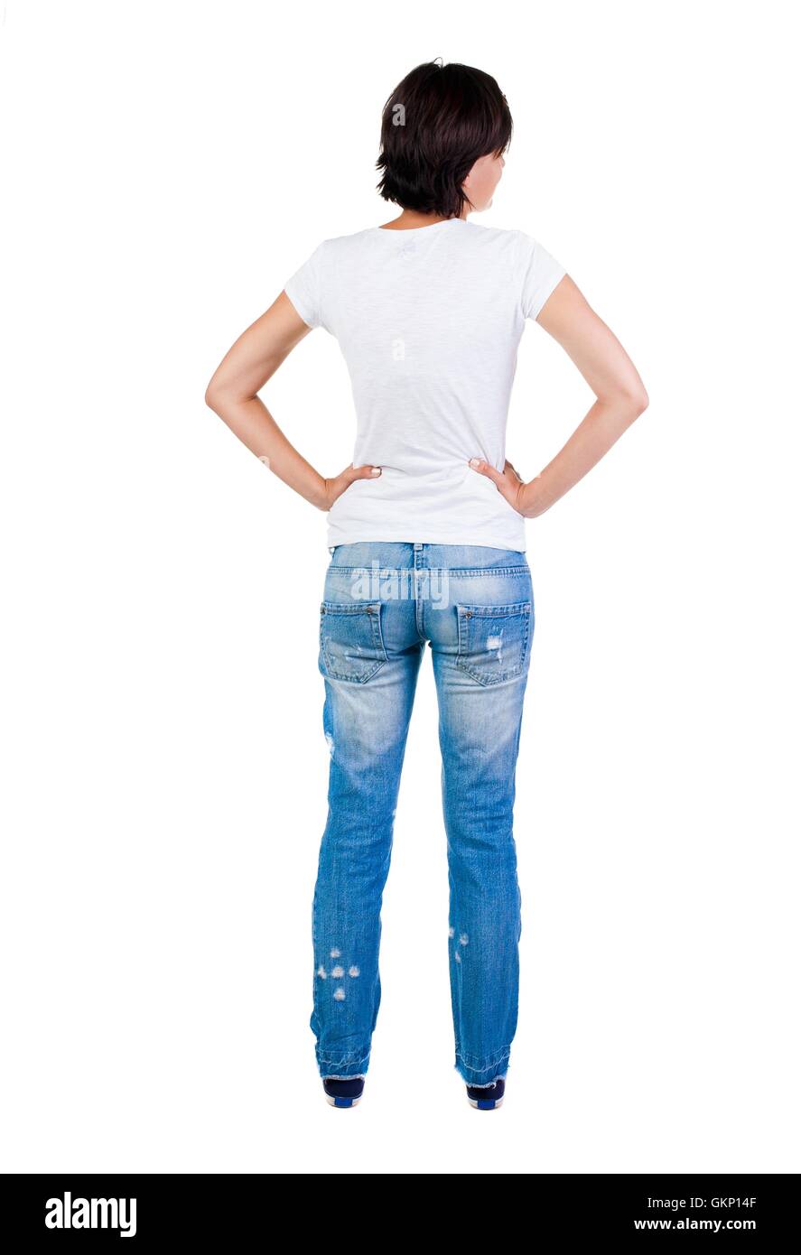 back view of standing young beautiful brunette woman Stock Photo - Alamy
