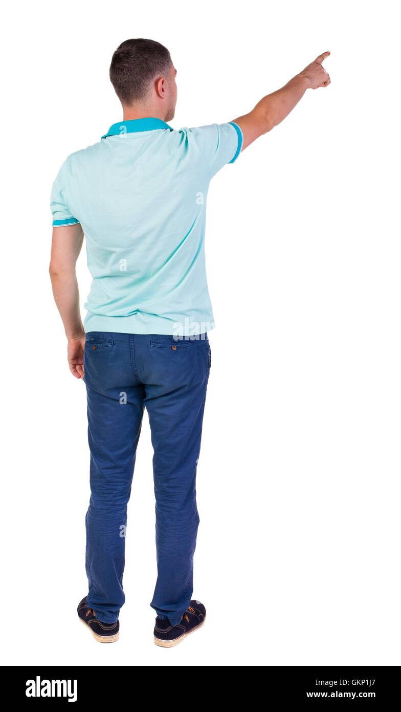 Back view of pointing young men in shirt and jeans Stock Photo - Alamy