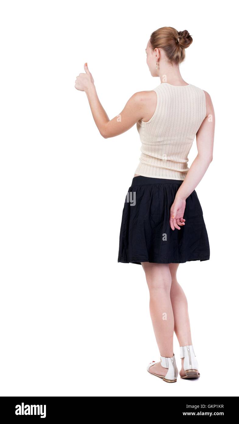 Back view of successful woman thumbs up Stock Photo - Alamy