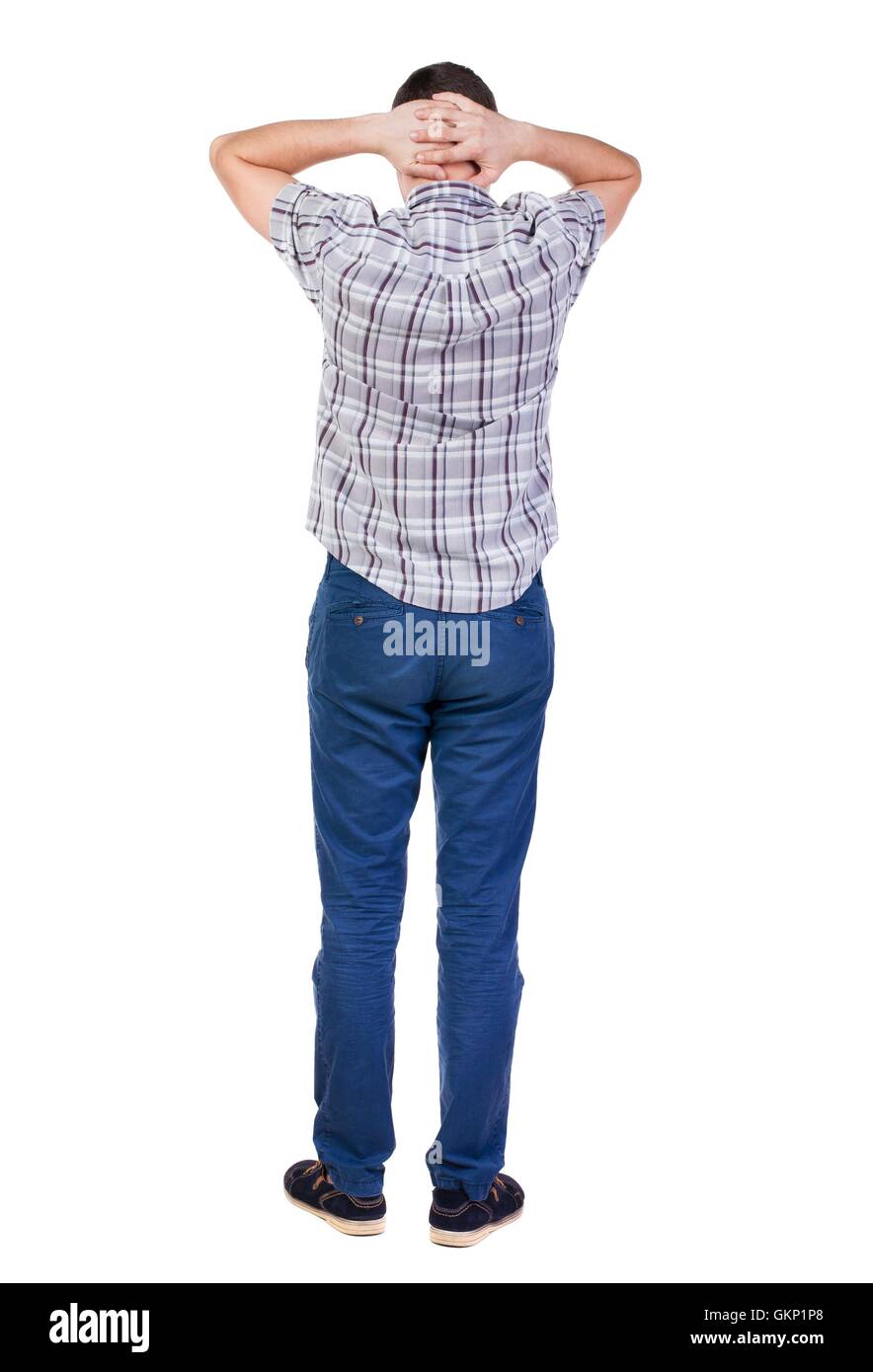 Back view of handsome man in shirt looking up Stock Photo - Alamy