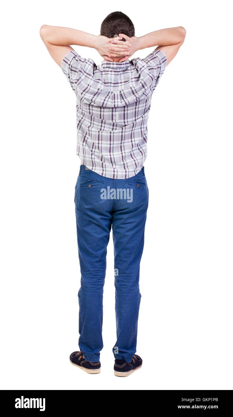 Back view of handsome man in shirt looking up Stock Photo - Alamy
