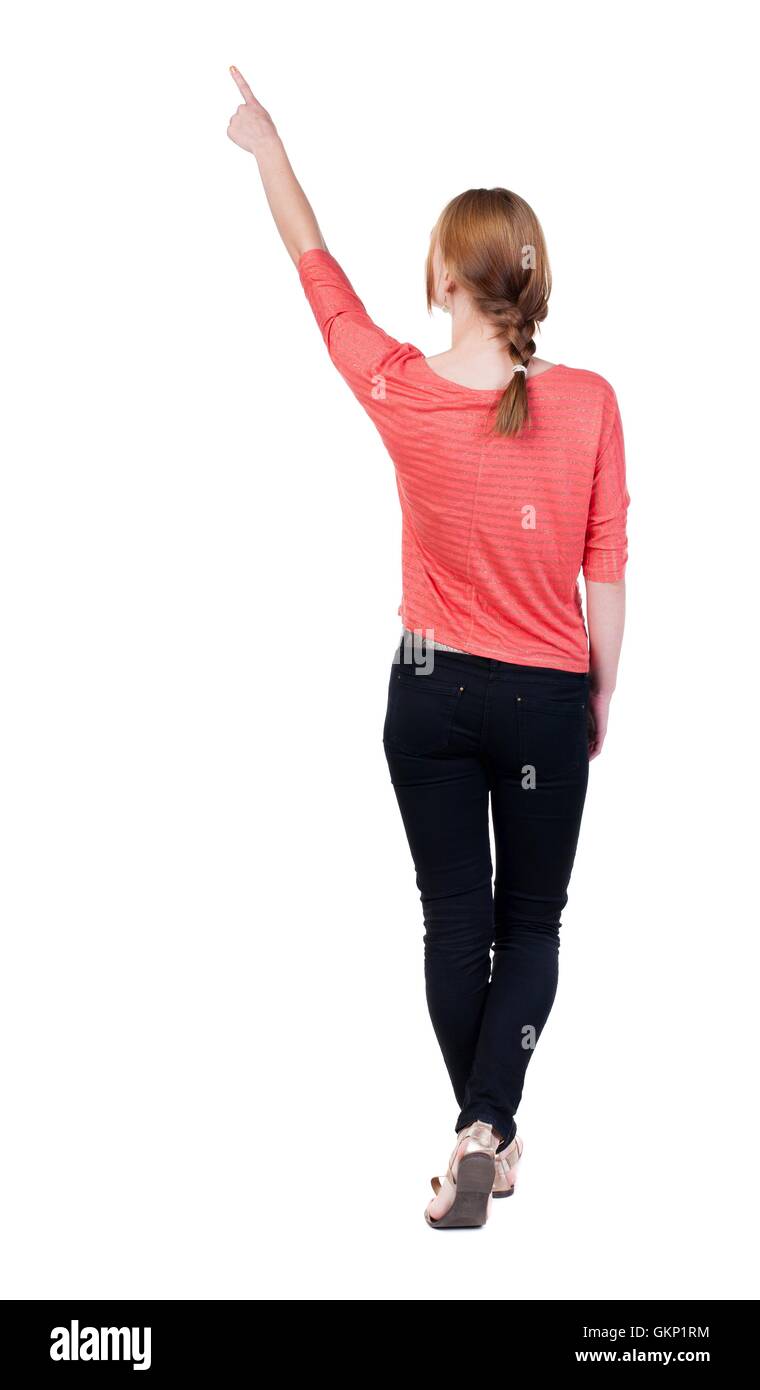 Back view of pointing woman Stock Photo - Alamy