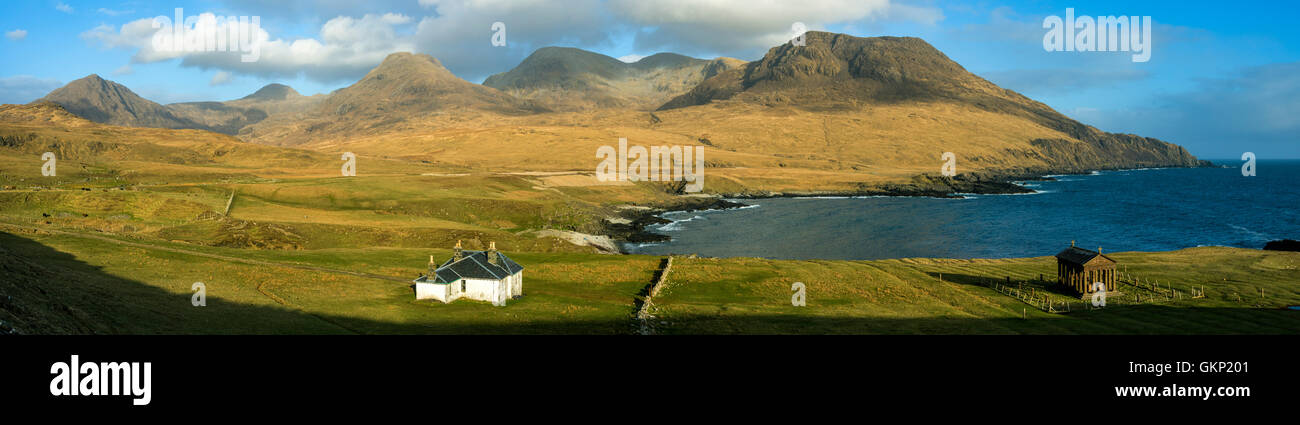 Harris Lodge, the Bullough Mausoleum and the Rum Cuillin hills from ...