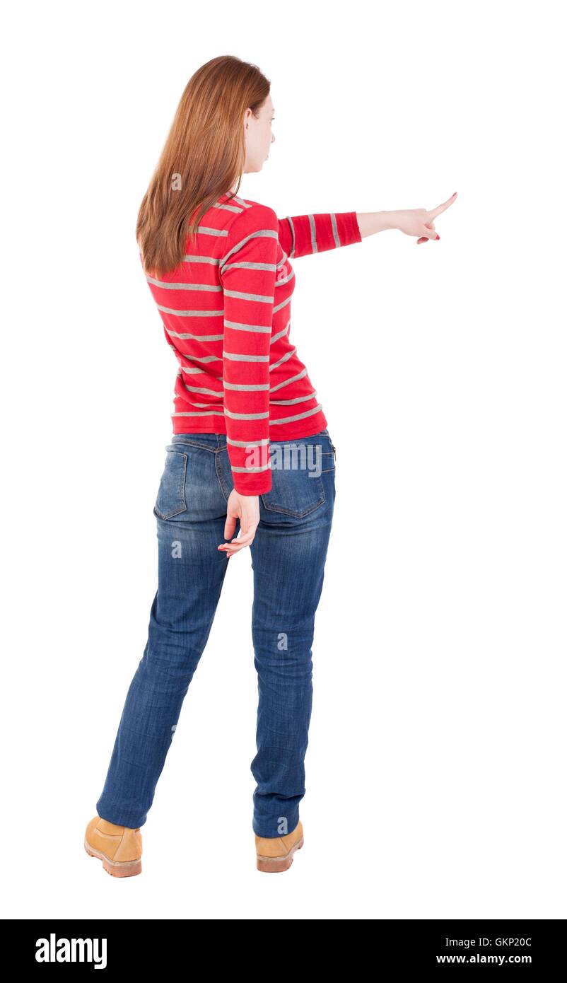 Back view of pointing woman Stock Photo - Alamy