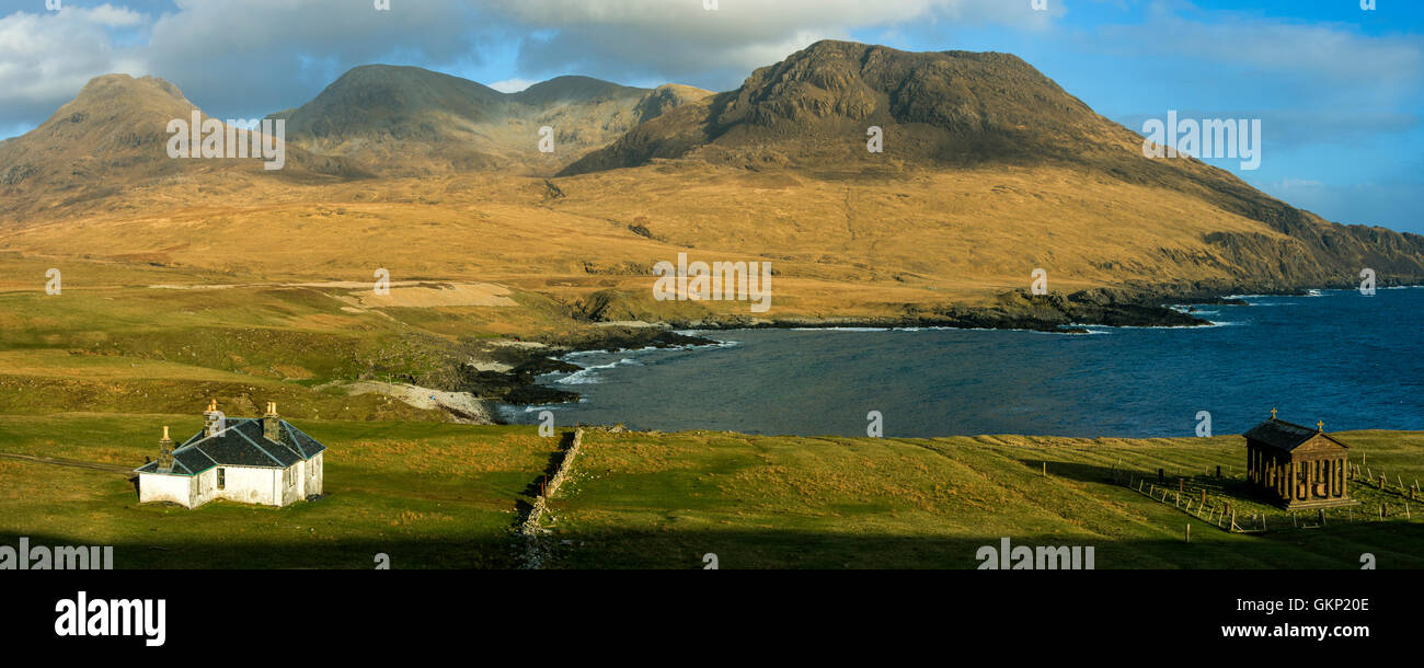 Harris Lodge, the Bullough Mausoleum and the Rum Cuillin hills from ...