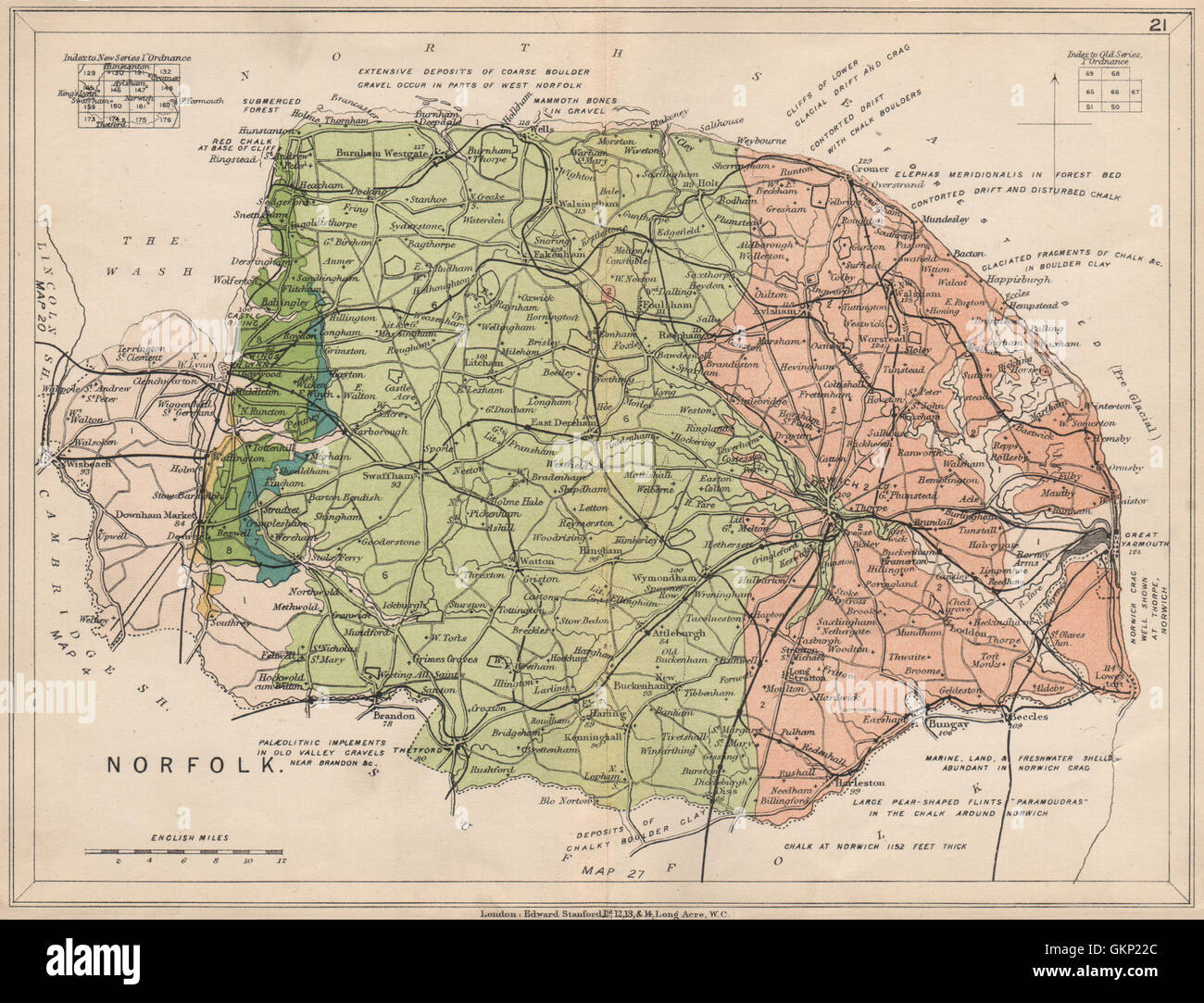 NORFOLK Geological map. STANFORD, 1913 Stock Photo - Alamy
