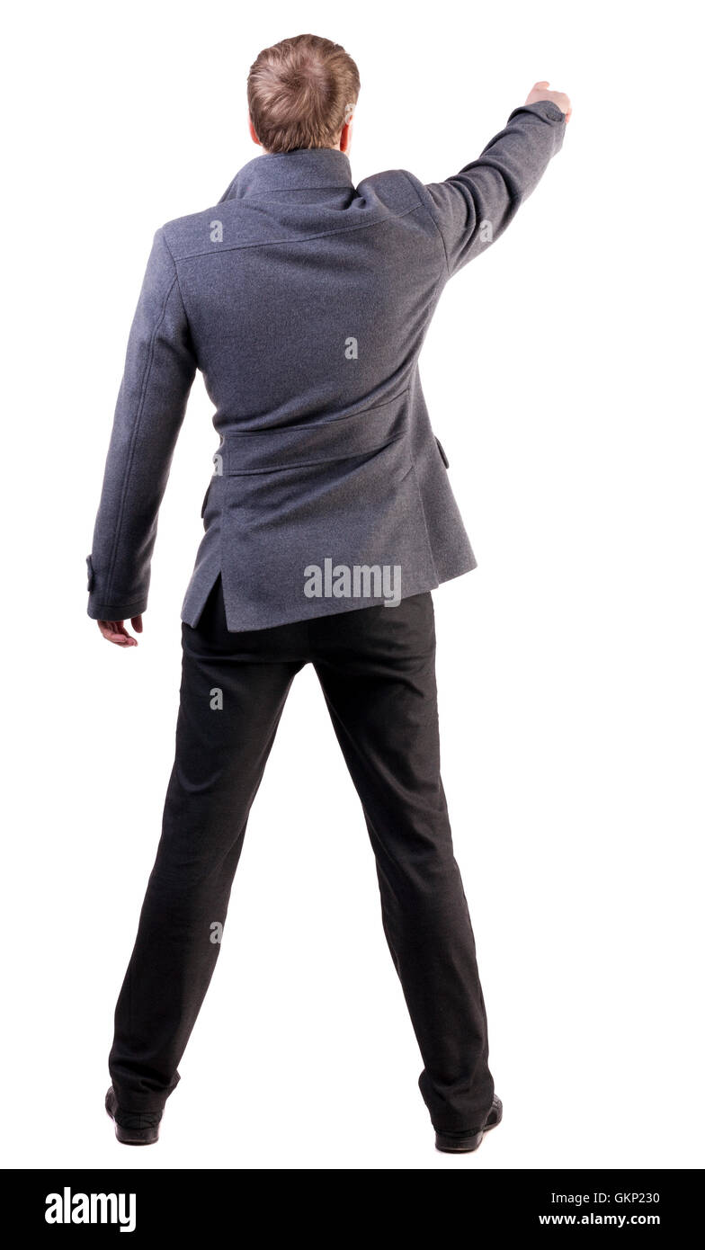 Back view of pointing business man Stock Photo - Alamy