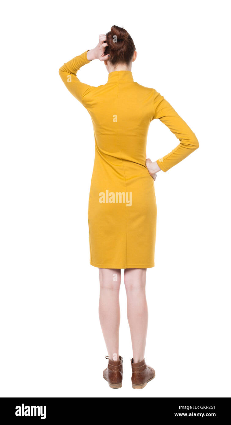 back view of young beautiful woman scratching his head Stock Photo - Alamy
