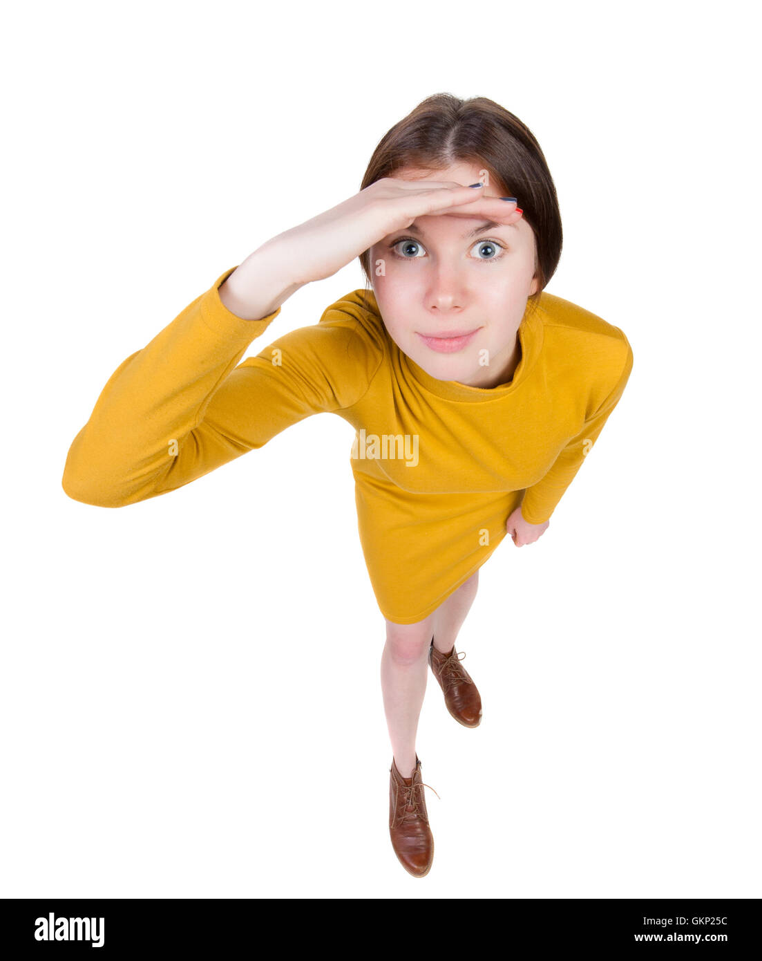 Woman smiling making finger Cut Out Stock Images & Pictures - Alamy