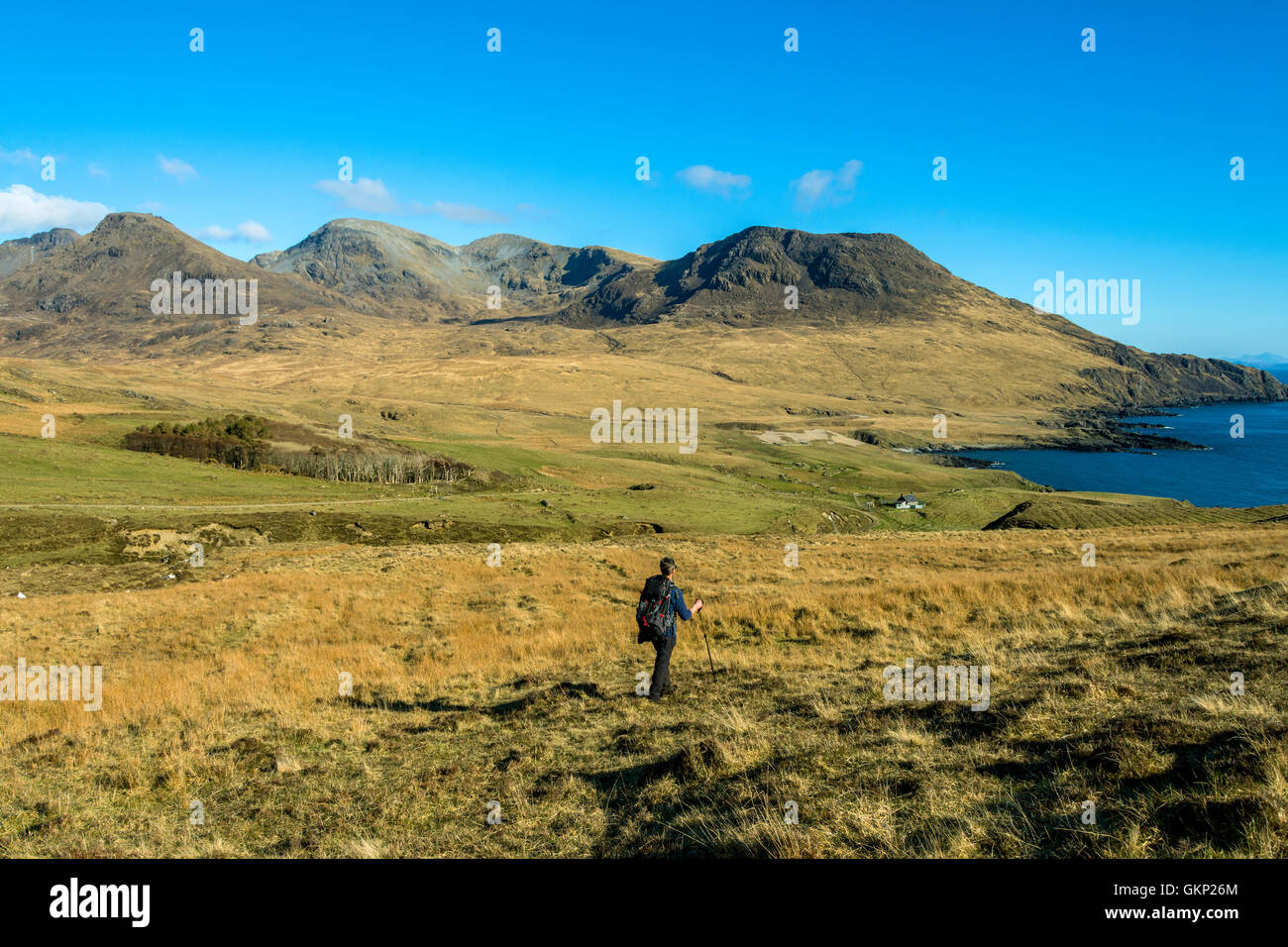 The Rum Cuillin mountains and Harris Bay, over Glen Harris, Isle of Rum ...