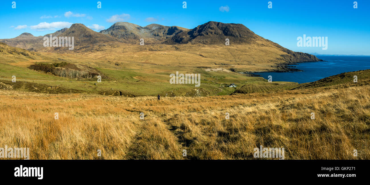 The Rum Cuillin mountains and Harris Bay, over Glen Harris, Isle of Rum ...