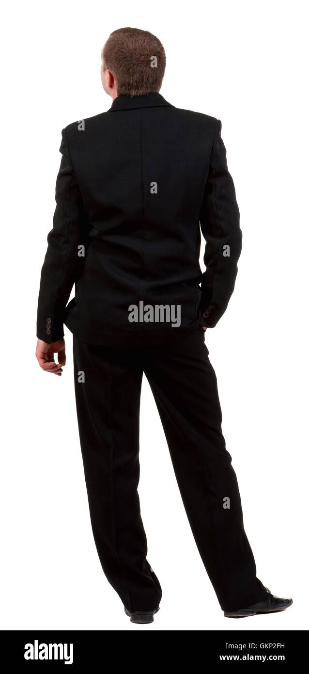 back view of business man in black suit watching Stock Photo - Alamy