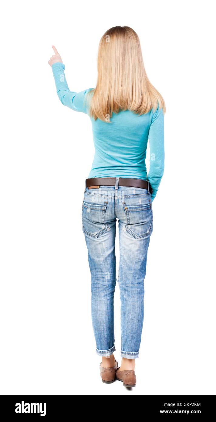 Back view of pointing woman Stock Photo - Alamy