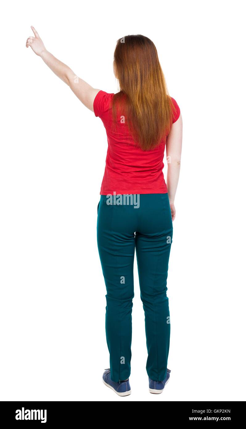 Back view of pointing woman Stock Photo - Alamy