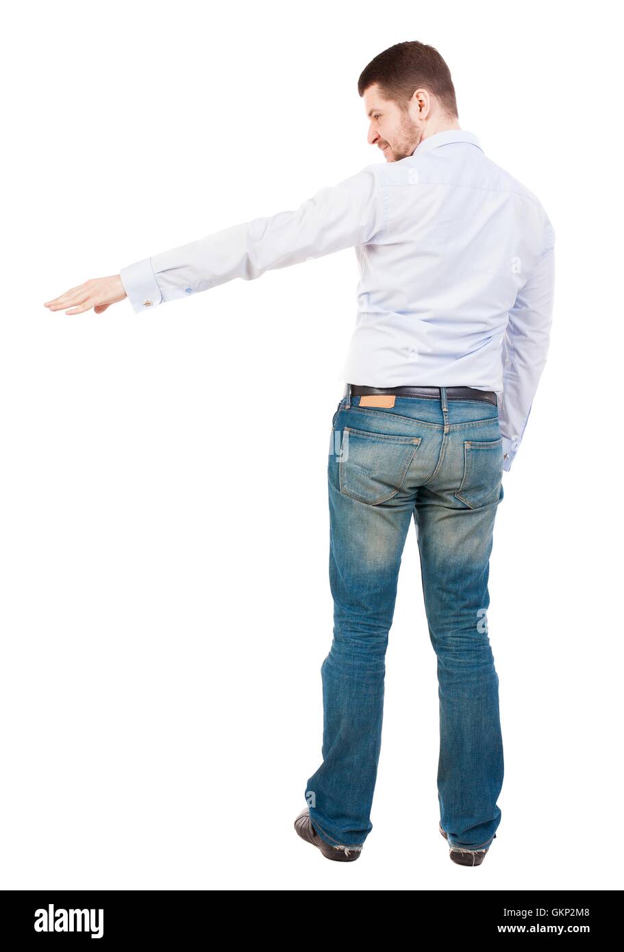 Back view of pointing business man Stock Photo - Alamy