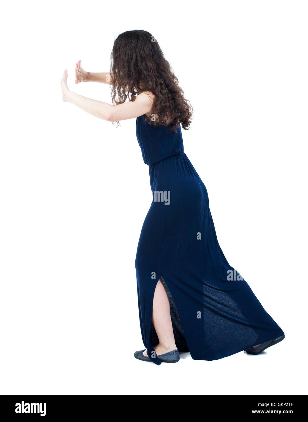 back view of woman pushes wall Stock Photo - Alamy