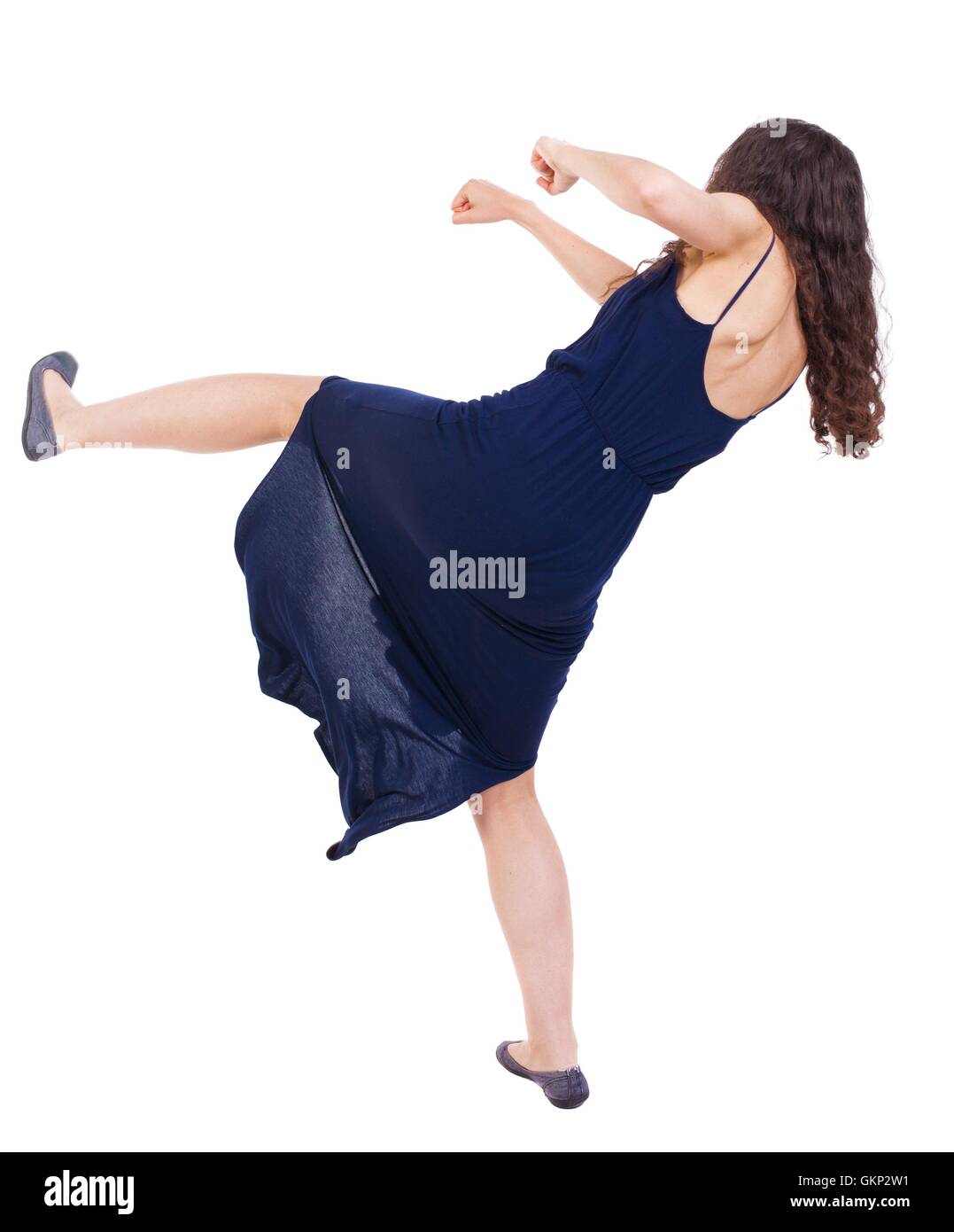 curly woman funny fights waving his arms and legs Stock Photo - Alamy