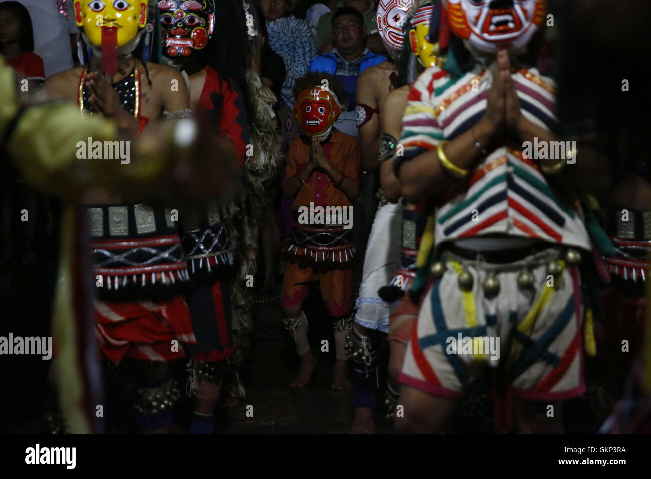 Bhaktapur, Nepal. 21st Aug, 2016. Nepalese people dressed in customary ...