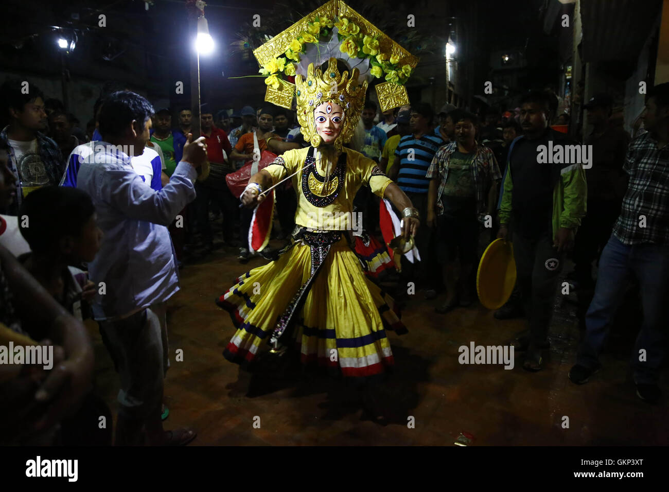 Bhaktapur, Nepal. 21st Aug, 2016. A Nepalese person dressed as a deity ...