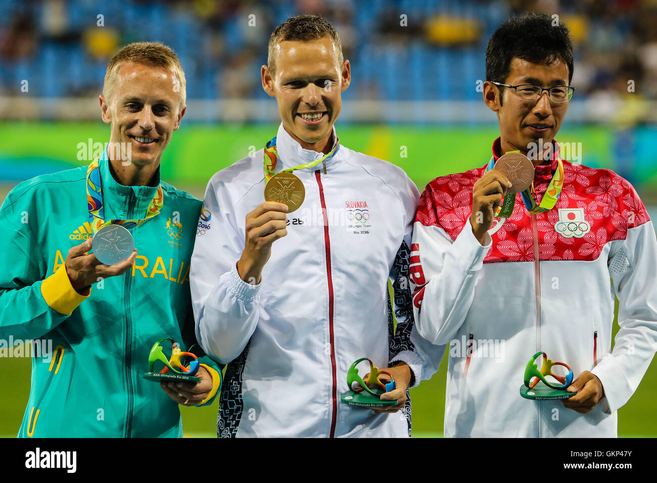 Rio De Janeiro, Brazil. 19th Aug, 2016. Podium of 50 km Race Walking in ...