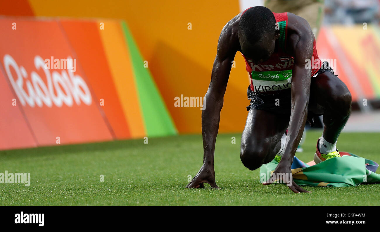 Rio De Janeiro, Brazil. 21st Aug, 2016. Kenya's Eliud Kipchoge reacts ...
