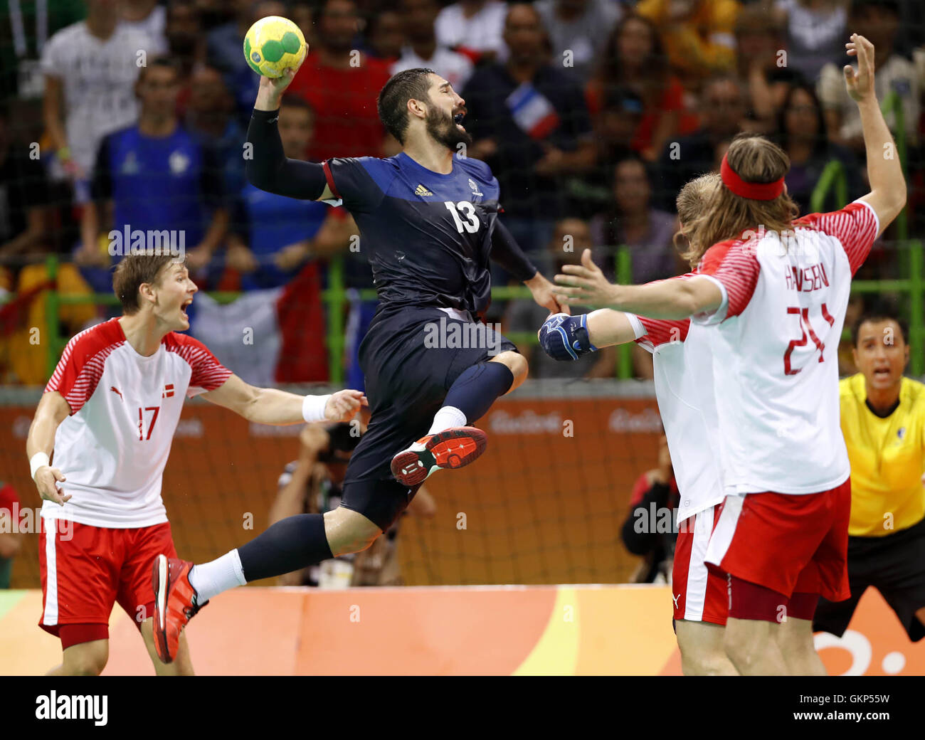 Rio De Janeiro, Brazil. 21st Aug, 2016. France's Nikola Karabatic (2nd ...