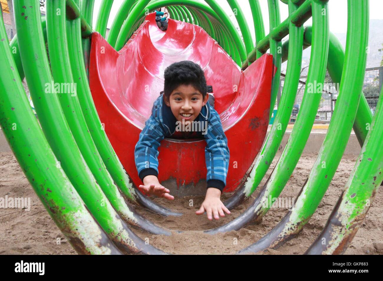 Lima. 21st Aug, 2016. A child plays at a park in Lima, capital of Peru ...