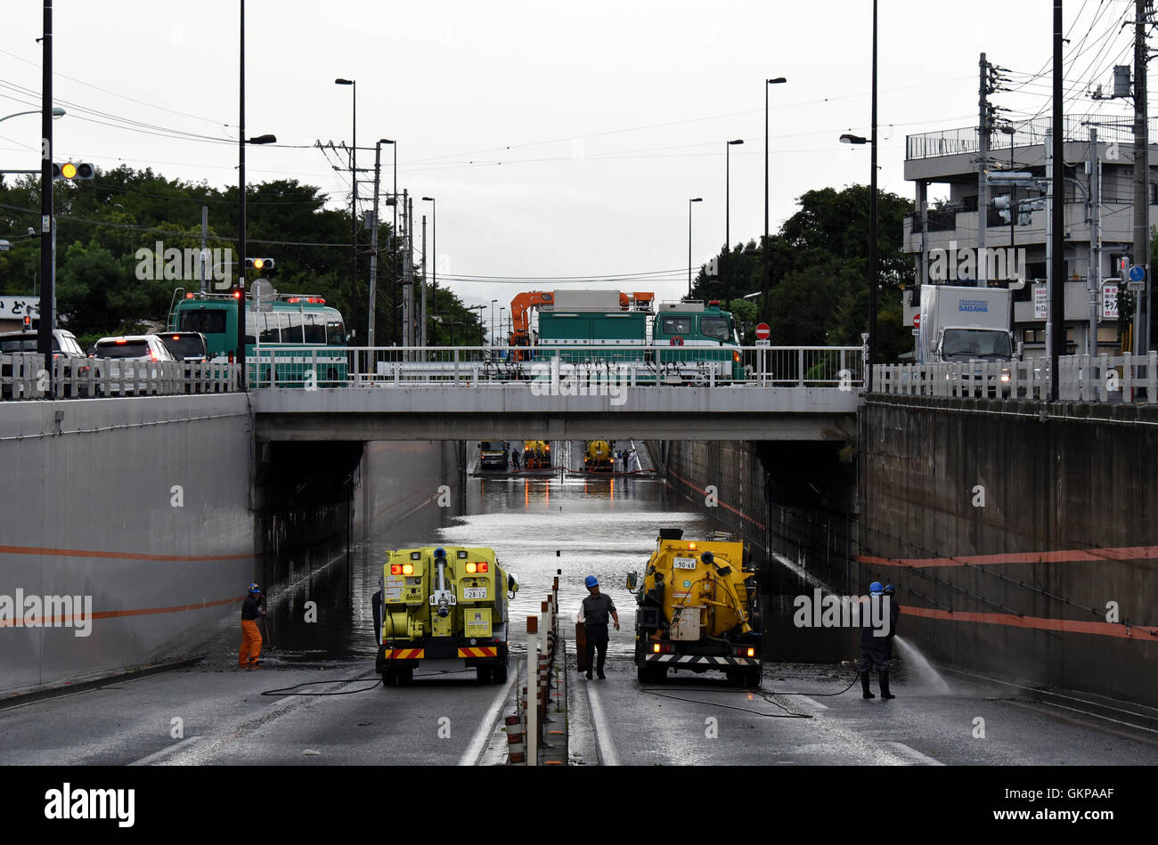 Tokyo, Japan. 22nd Aug, 2016. Pump cars are in full swing draining rain ...
