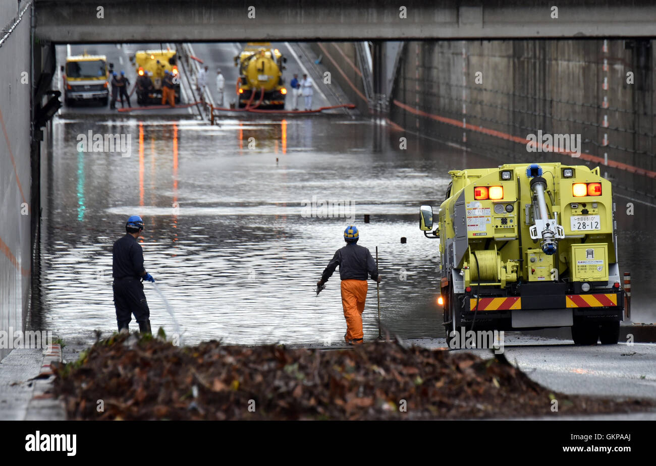 Tokyo, Japan. 22nd Aug, 2016. Pump cars are in full swing draining rain ...