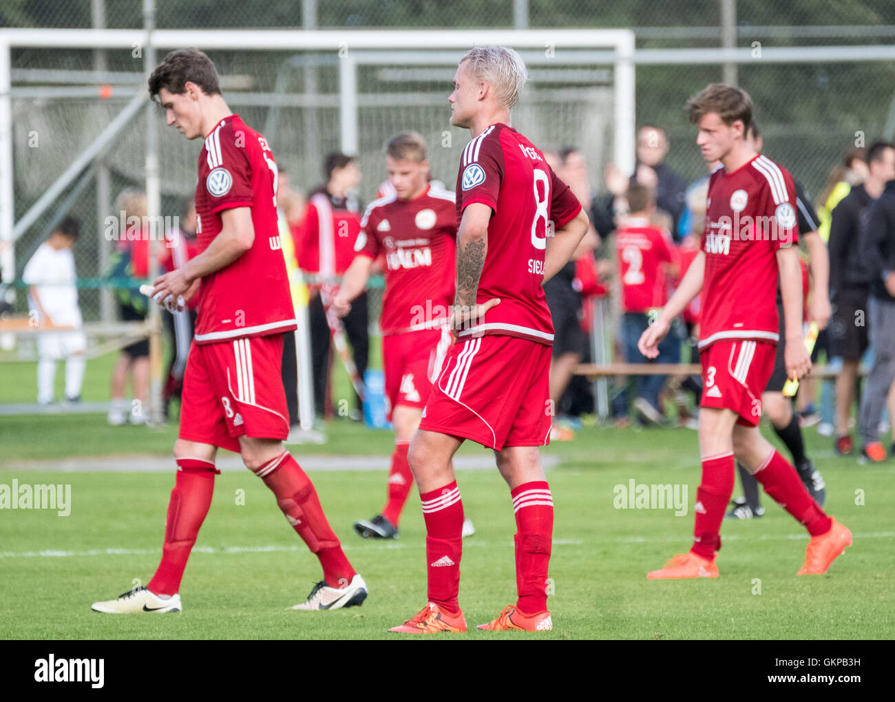 Germanias Marek Waldschmidt (l-r), Marvin Stieler and Robin Gaida stand ...
