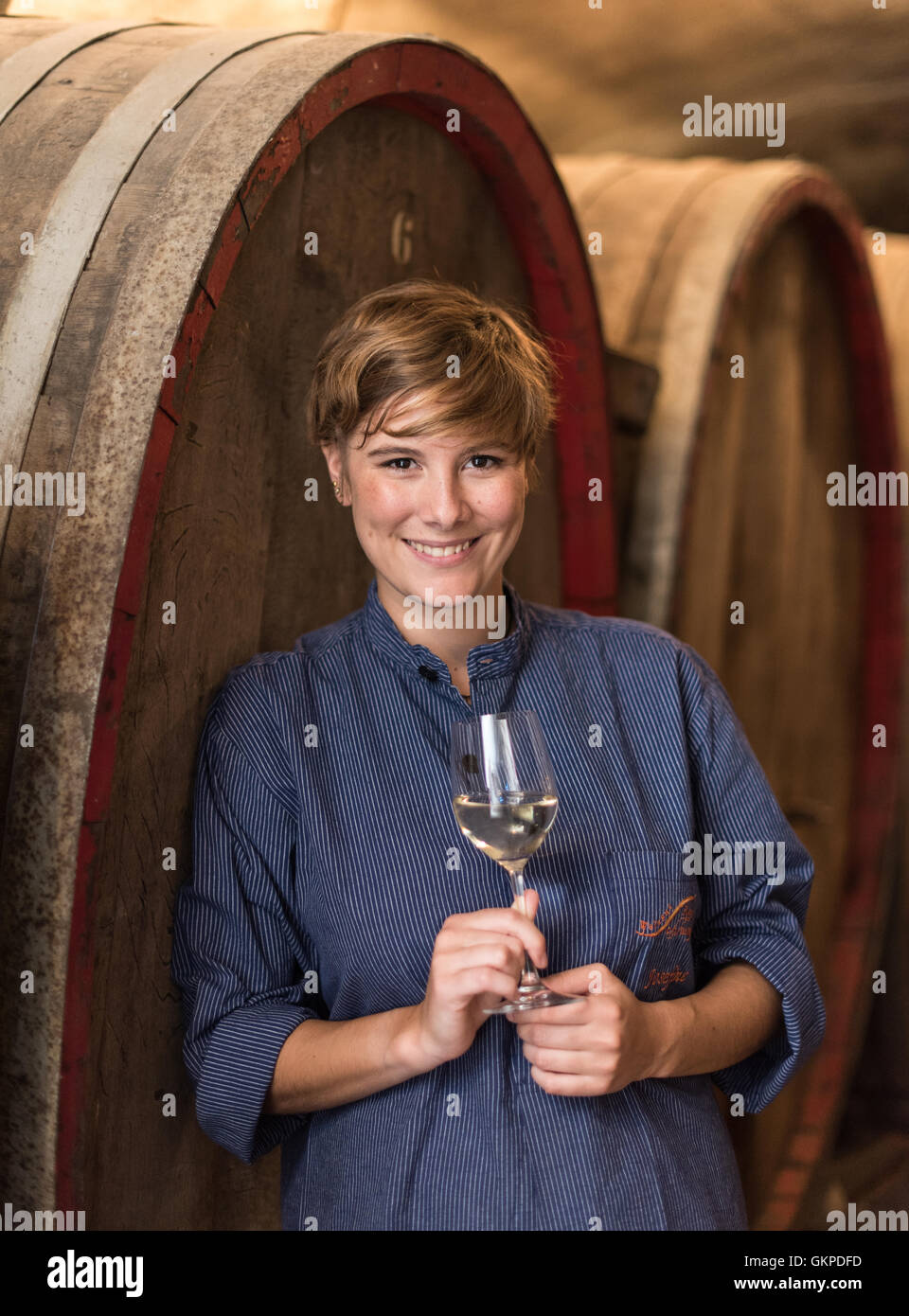 The German Wine Queen Josefine Schlumberger posing in Sulzburg near ...